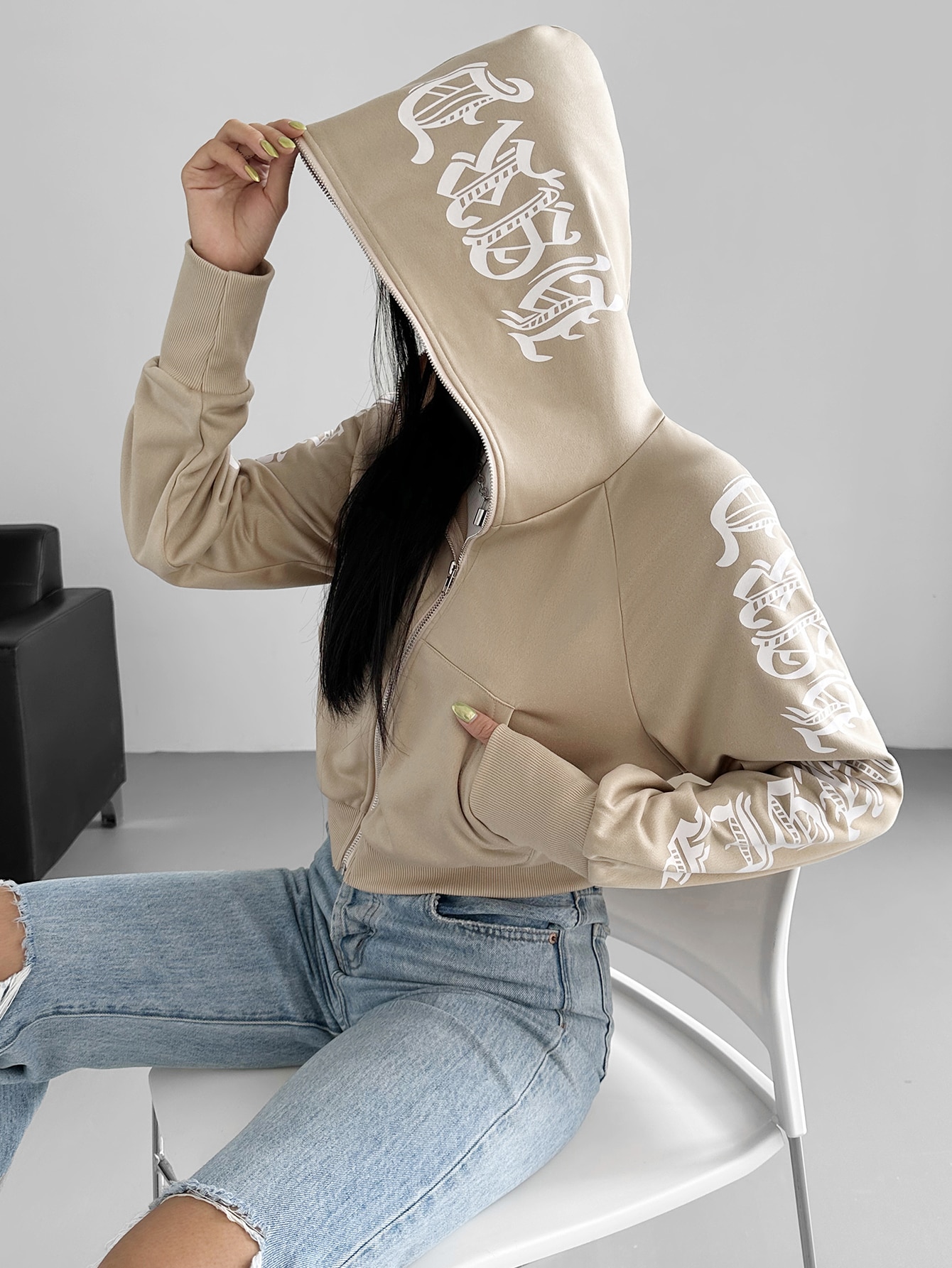 SHEIN Coolane Letter Print Zip Up Hoodie | SHEIN USA