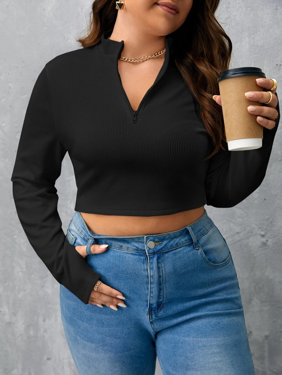 SHEIN CovetEZ Plus Half Zip Crop Tee | SHEIN USA