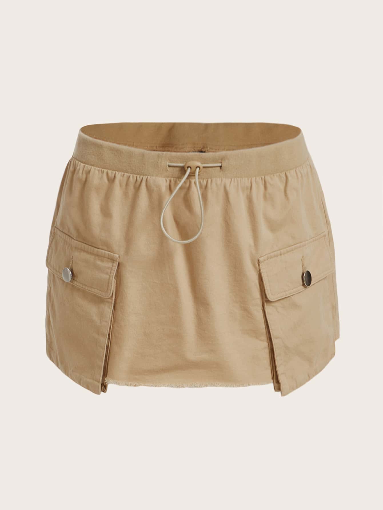 SHEIN EZwear Flap Pocket Drawstring Waist Raw Hem Cargo Skirt | SHEIN USA