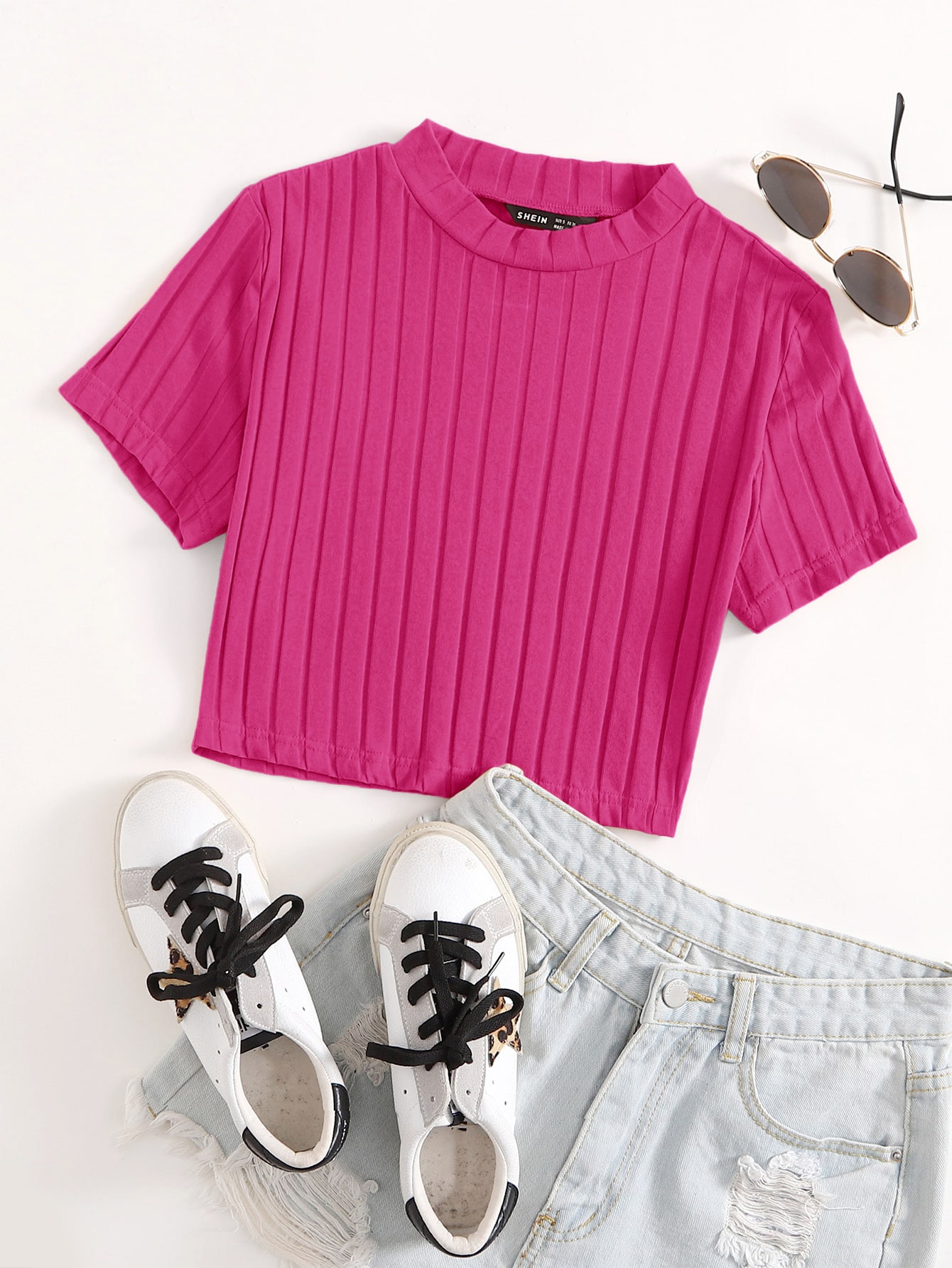 Shein Ezwear Camiseta Cortada Malhado Sólido Forma Ajustada Shein Brasil