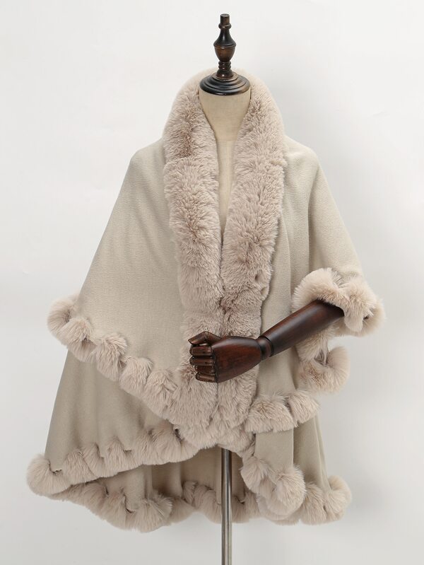 Fuzzy Trim Plush Lined Shawl | SHEIN USA