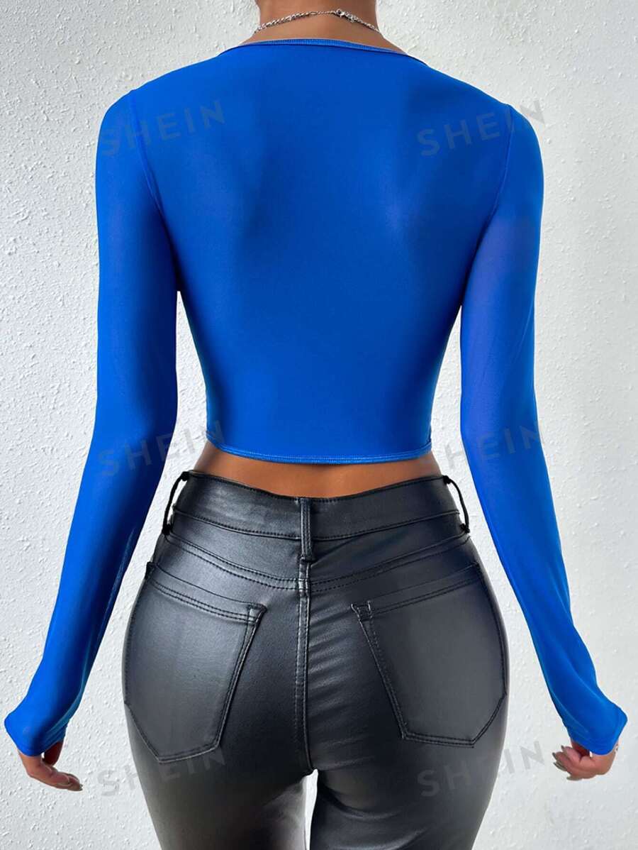 SHEIN SHEIN Allurite Asymmetrical Hem Crop Bustier Lace Top for Sale ...