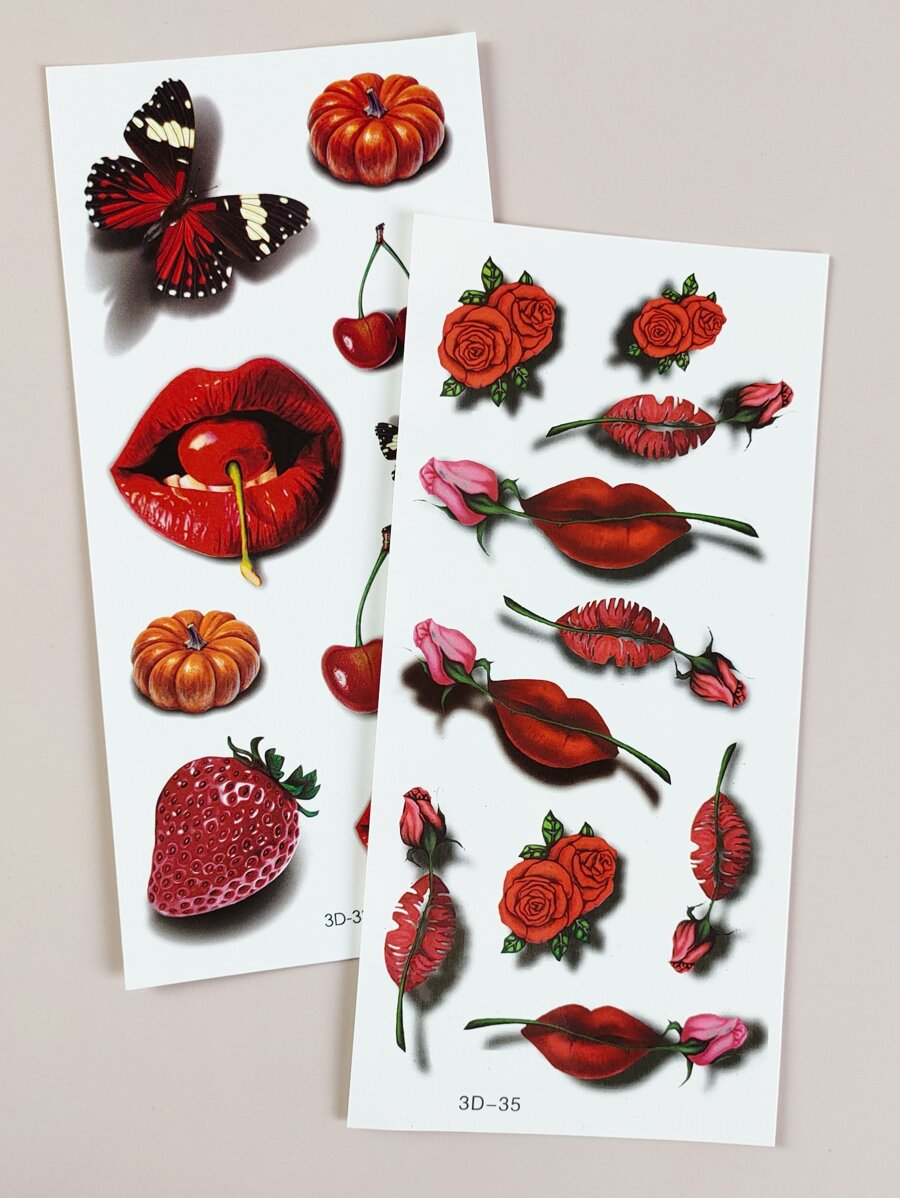 Red Lip Tattoo Stickers 2 Pieces | SHEIN USA
