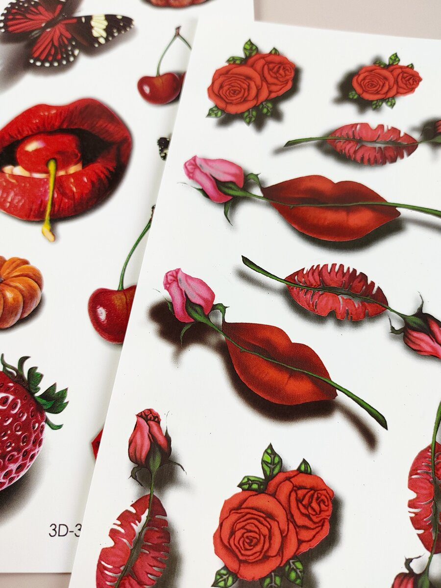Red Lip Tattoo Stickers 2 Pieces | SHEIN USA