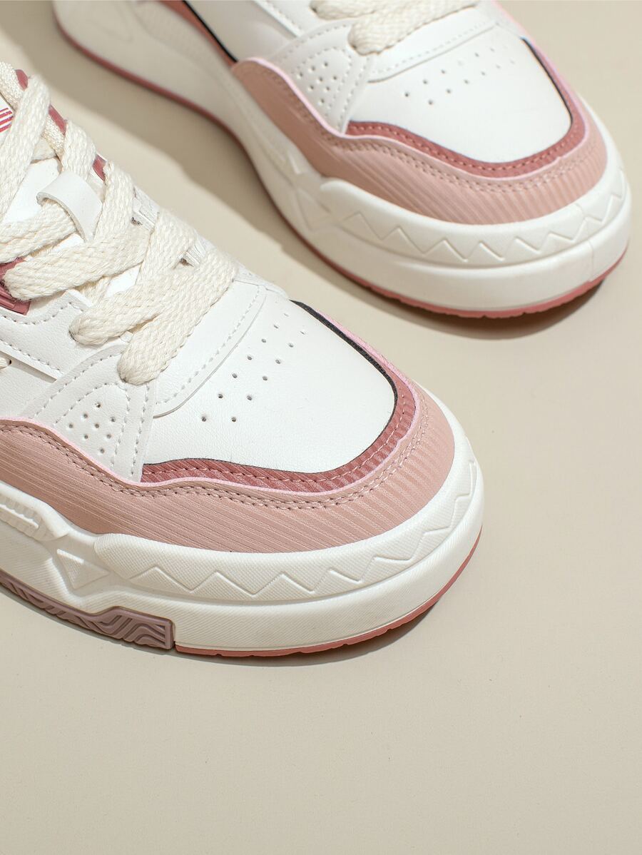 Colorblock Lace-up Front Skate Shoes, Ladies' Pink Colorblock Sneakers ...