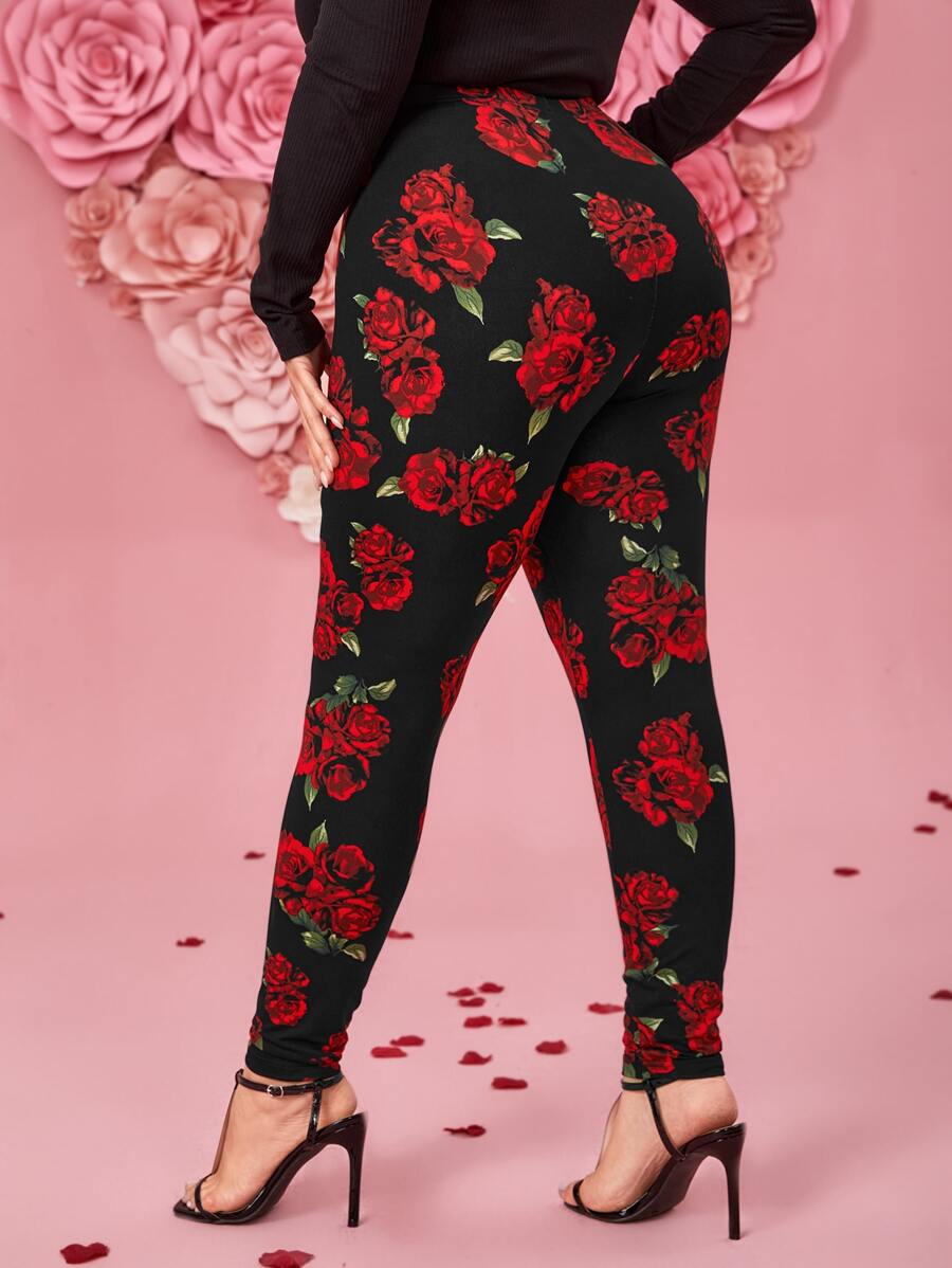 Shein Tall Plus Size Women High Waist Slimming Rose Floral Print