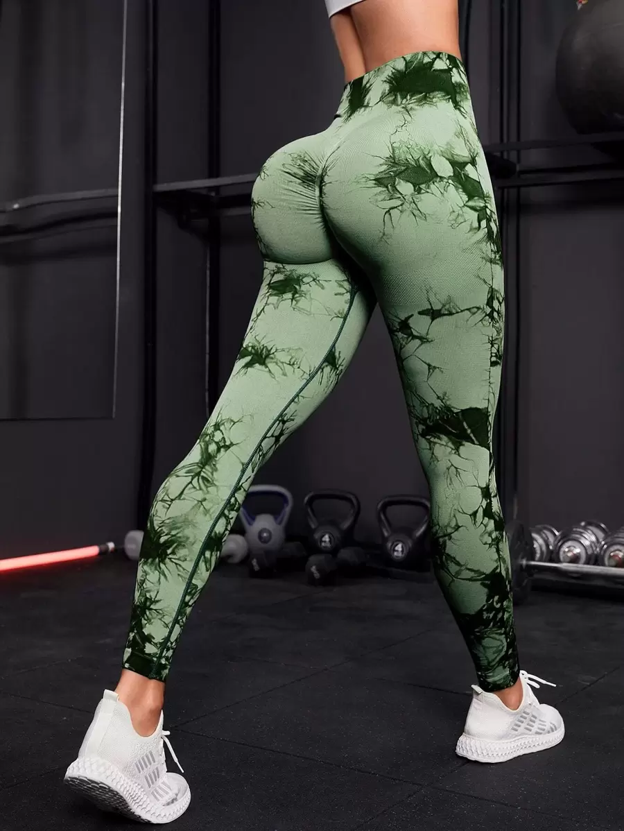 Powerista Tie Dye Yoga Leggings Seamless High Stretch Scrunch Butt Gym Leggings With Whipstitch ...