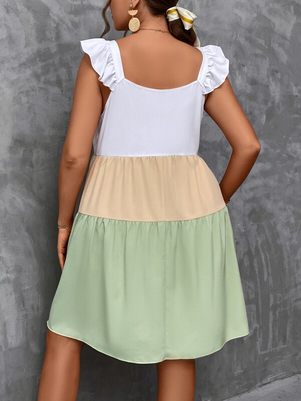 Shein Vcay Plus Colorblock Ruffle Trim Smock Dress Shein Usa