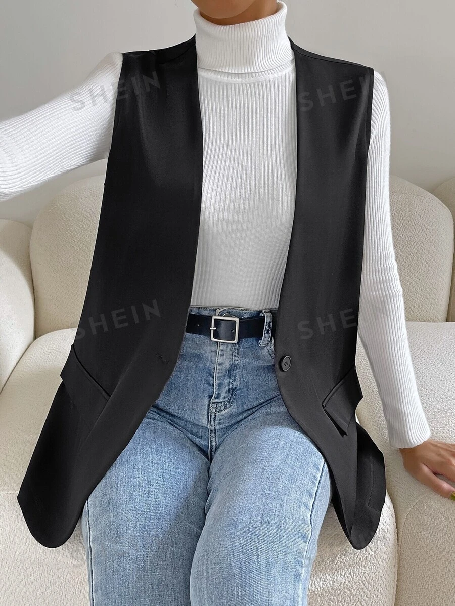 SHEIN Essnce Colete blazer sólido frente aberta | SHEIN Brasil