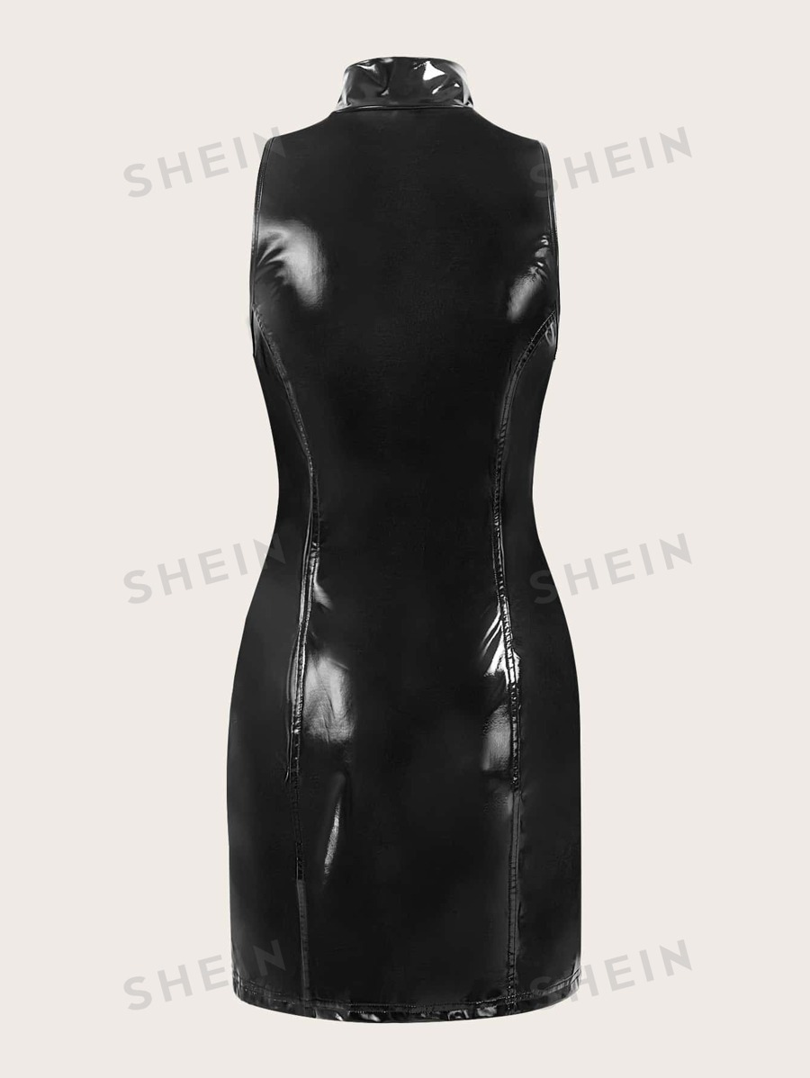 SHEIN ICON Zip Up PU Leather Bodycon Dress | SHEIN UK