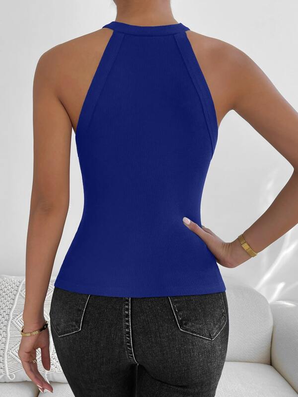 SHEIN Privé Button Detail Cut Out Halter Top | SHEIN USA