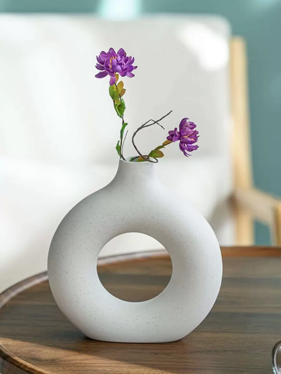 Nordic Ceramic Vase,Circular Hollow Donuts Flower Pot,Home Living Room ...