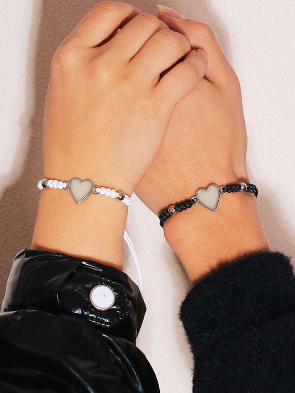 2pcs Couple Glow In The Dark Heart Decor Bracelet | SHEIN USA