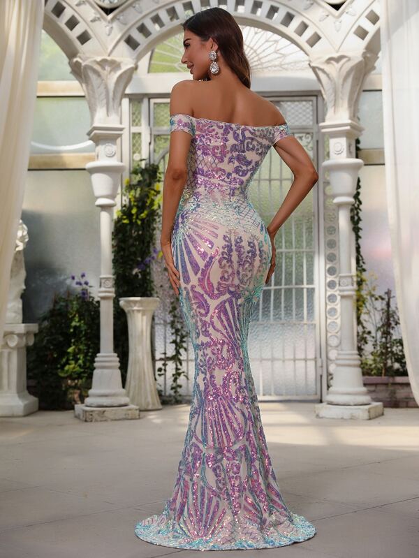 Off Shoulder Mermaid Hem Sequin Formal Dress | SHEIN UK