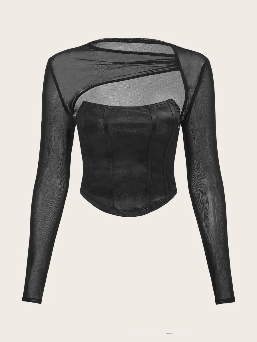 SHEIN ICON Ruched Sheer Mesh Super Crop Top With Tube Top | SHEIN USA