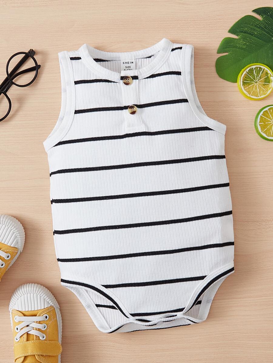 SHEIN Baby Boy Striped Button Front Tank Bodysuit | SHEIN USA