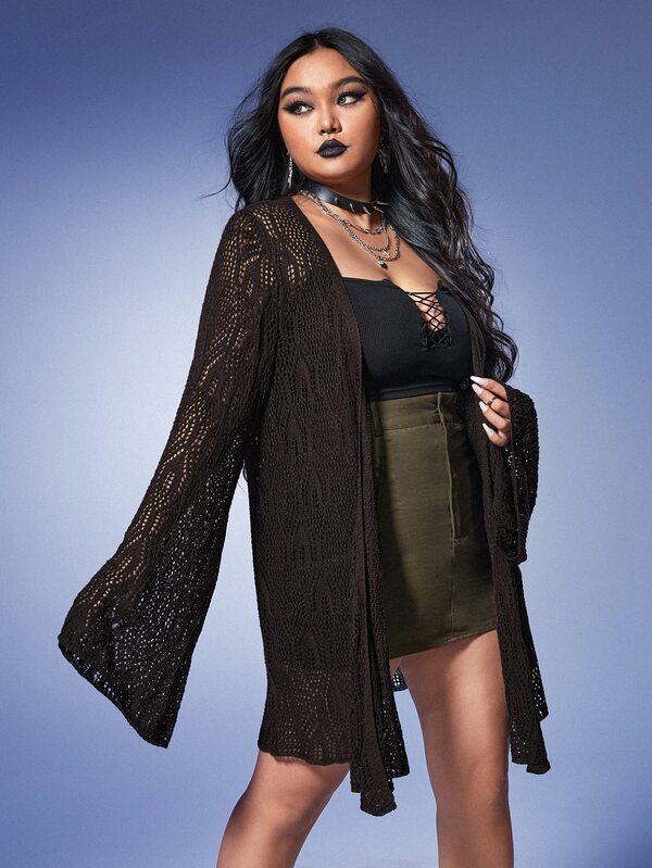 ROMWE Goth Plus Open Knit Cardigan | SHEIN USA