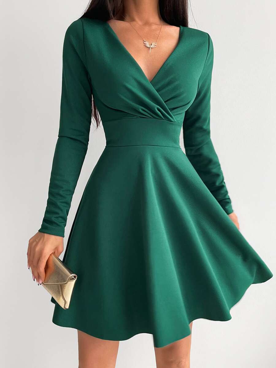 Solid Surplice Neck Dress | SHEIN USA