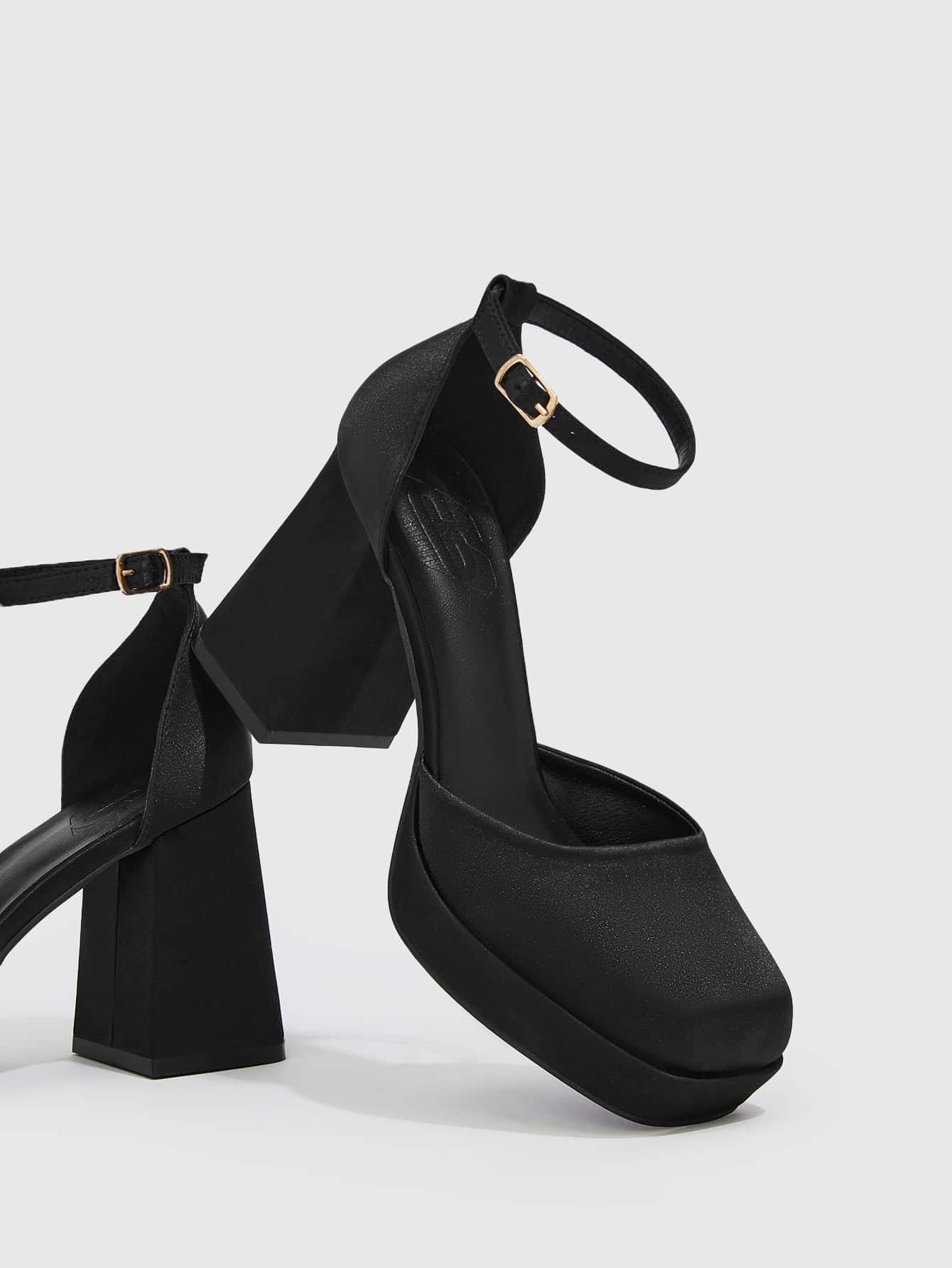 CUCCOO BIZCHIC Women Shoes Fashion Chunky Heeled Square Toe Black Satin ...