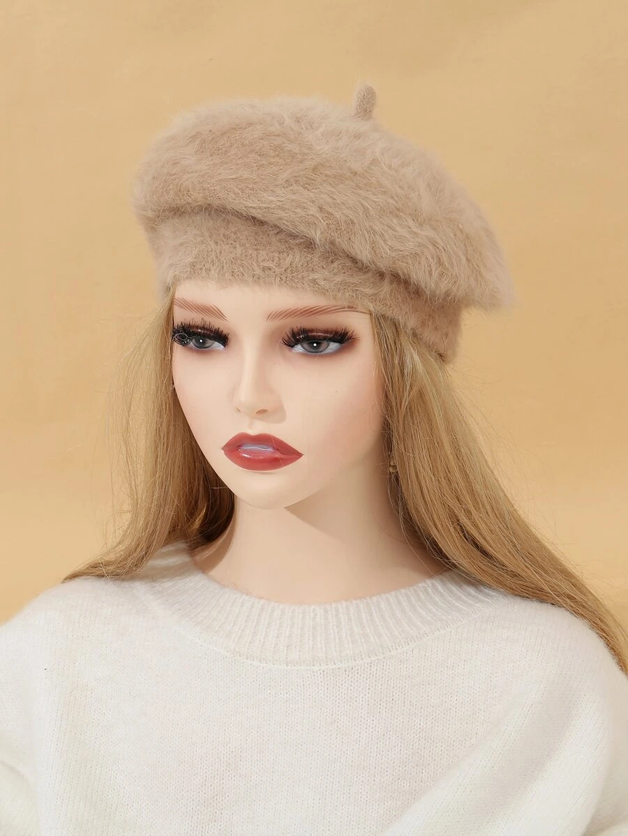 Solid Fluffy Beret Hat Elegant | SHEIN USA