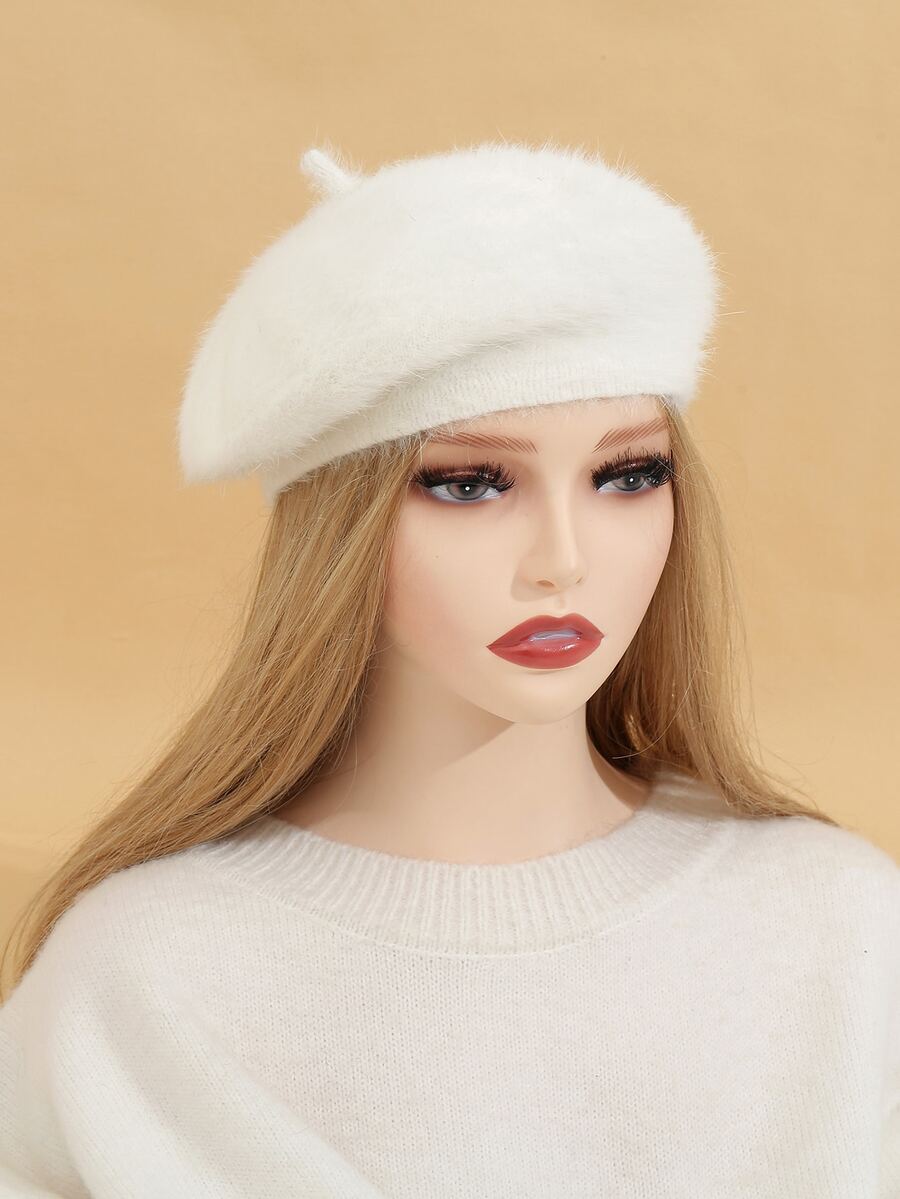 Solid Fluffy Beret Hat Elegant | SHEIN USA