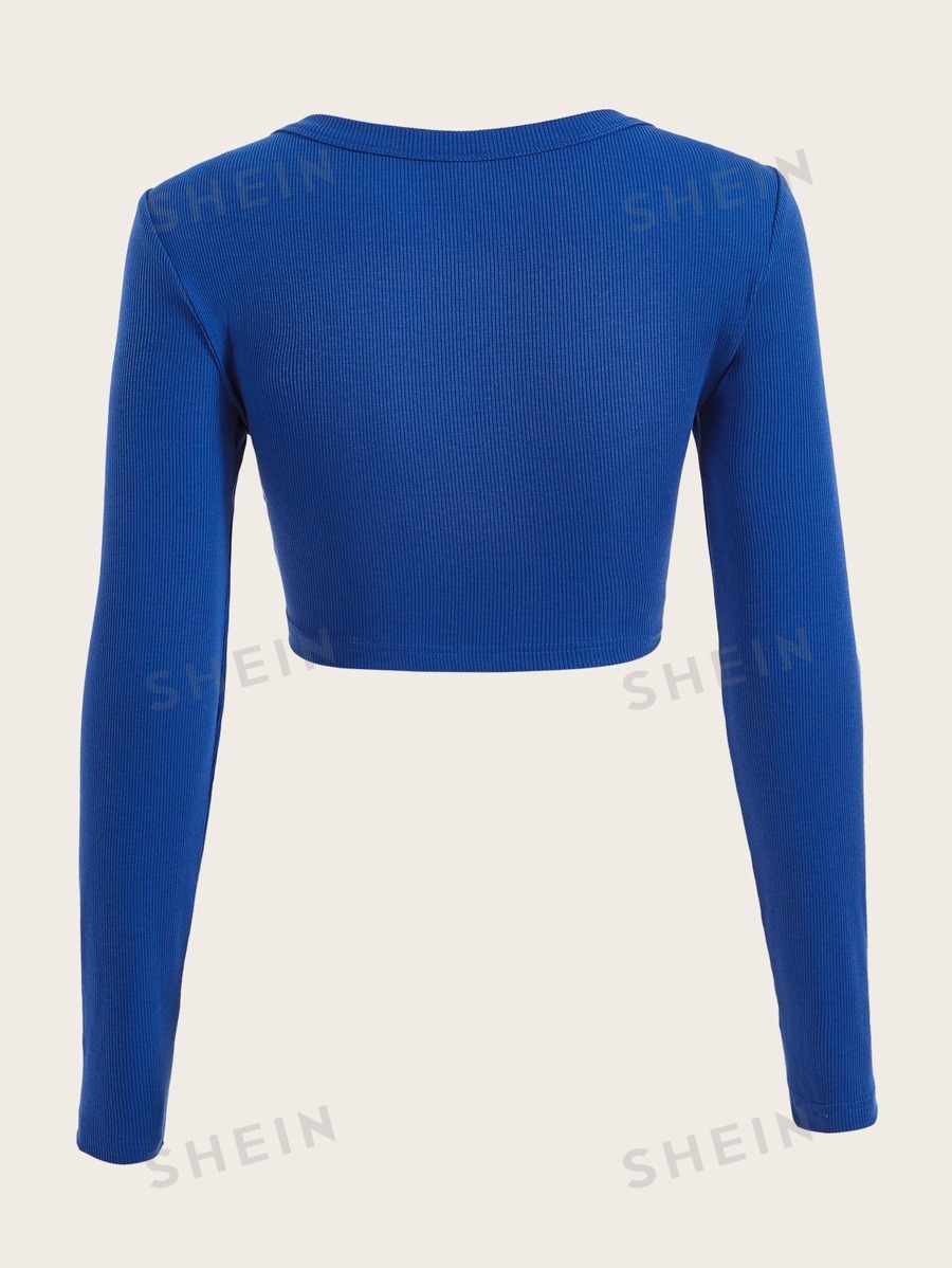 SHEIN EZwear Autumn And Winter Royal Blue Thin Pit Strips Square Neck ...