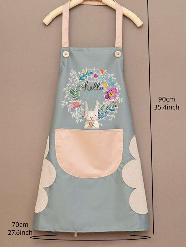 1pc Kitchen Apron, Waterproof Oil-proof Cooking Apron With Big Pocket ...