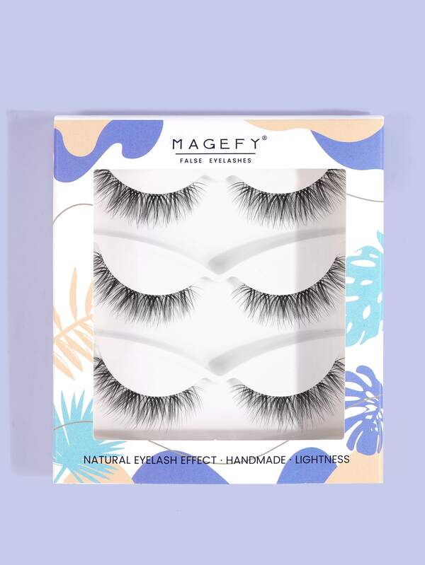 3pairs Lashes Faux 3D False Eyelashes Handmade Fluffy Volume Natural ...