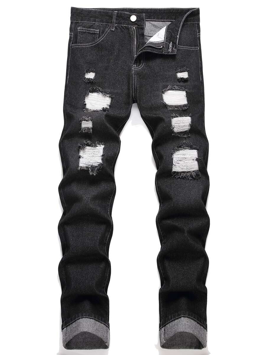 Jeans masculino rasgado, desfiado, reto e fino | SHEIN PT