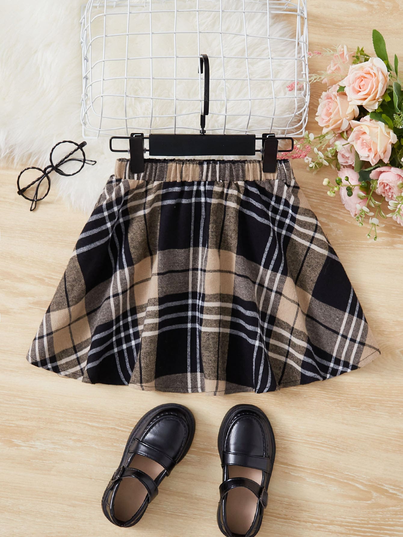 SHEIN Young Girl's Stylish & Elegant Plaid Weave Sun Swing Preppy Style ...
