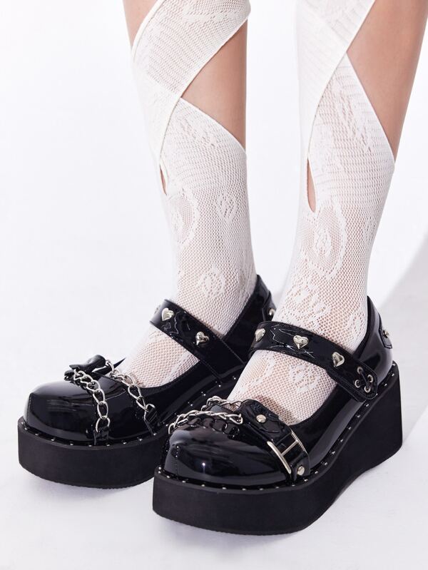 Kawaii Chain And Heart Decor Flatform Mary Jane Shoes Shein Usa