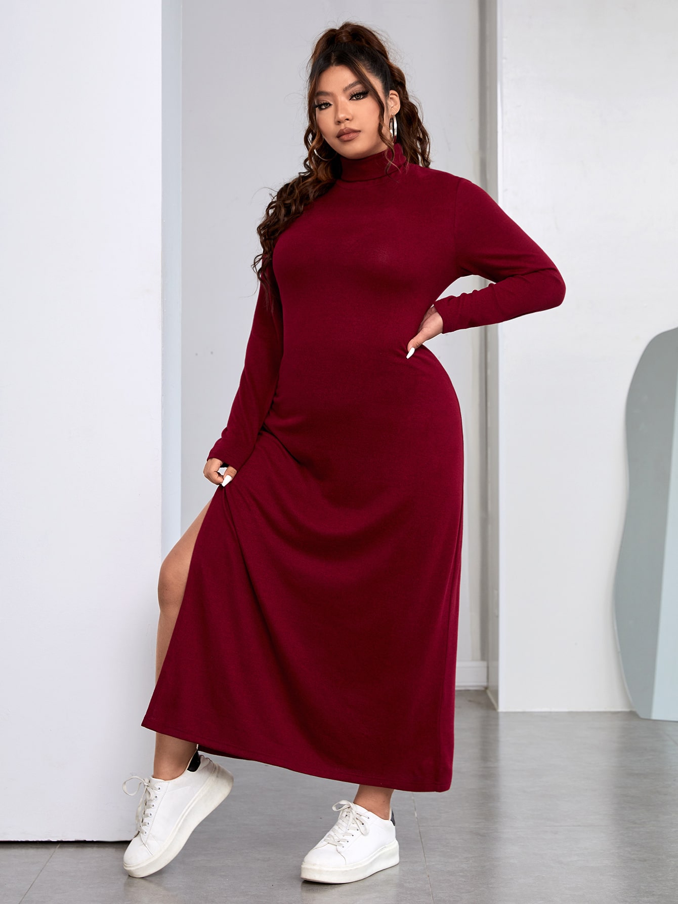 SHEIN Essnce Plus Turtle Neck Split Thigh Dress | SHEIN UK
