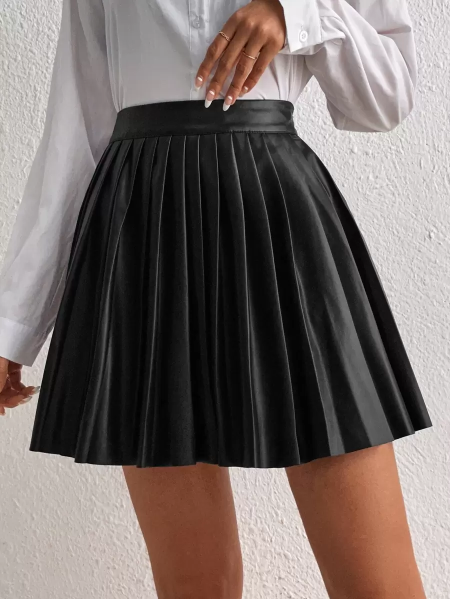 SHEIN Tall High Waist Pleated PU Leather Skirt | SHEIN USA