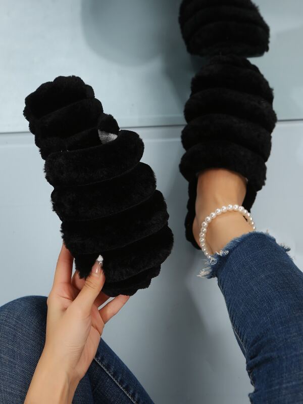 Minimalist Fluffy Bedroom Slippers | SHEIN UK