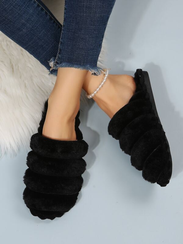 Minimalist Fluffy Bedroom Slippers | SHEIN UK