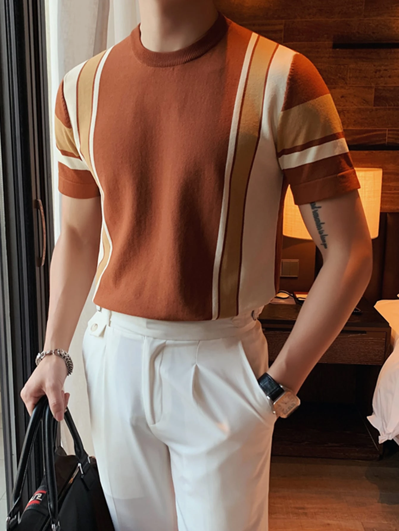 Men Striped Pattern Colorblock Knit Top | SHEIN USA