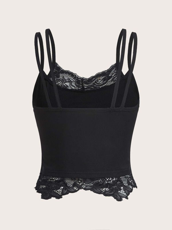 Grunge Punk Butterfly Print Contrast Lace Cami Top | SHEIN UK