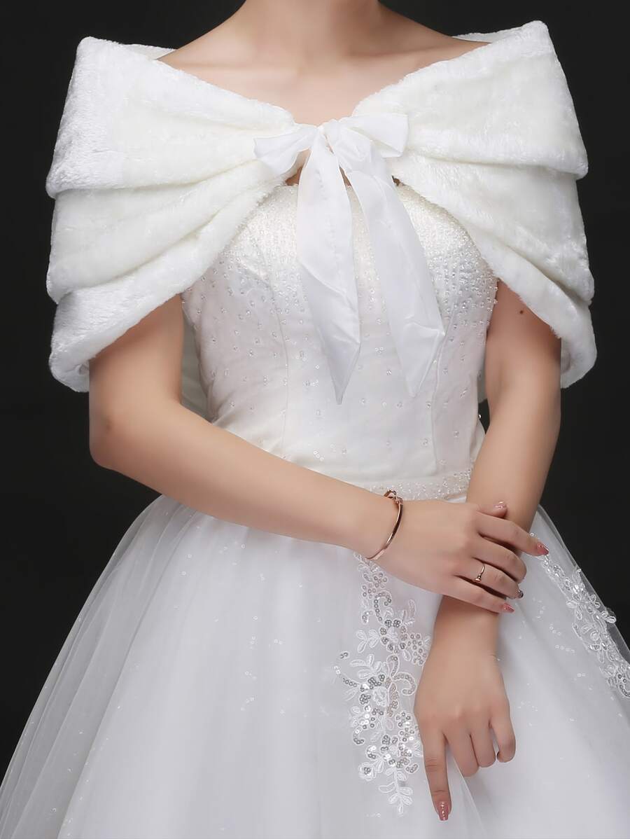 Bow Decor Fuzzy Wedding Wrap | SHEIN USA