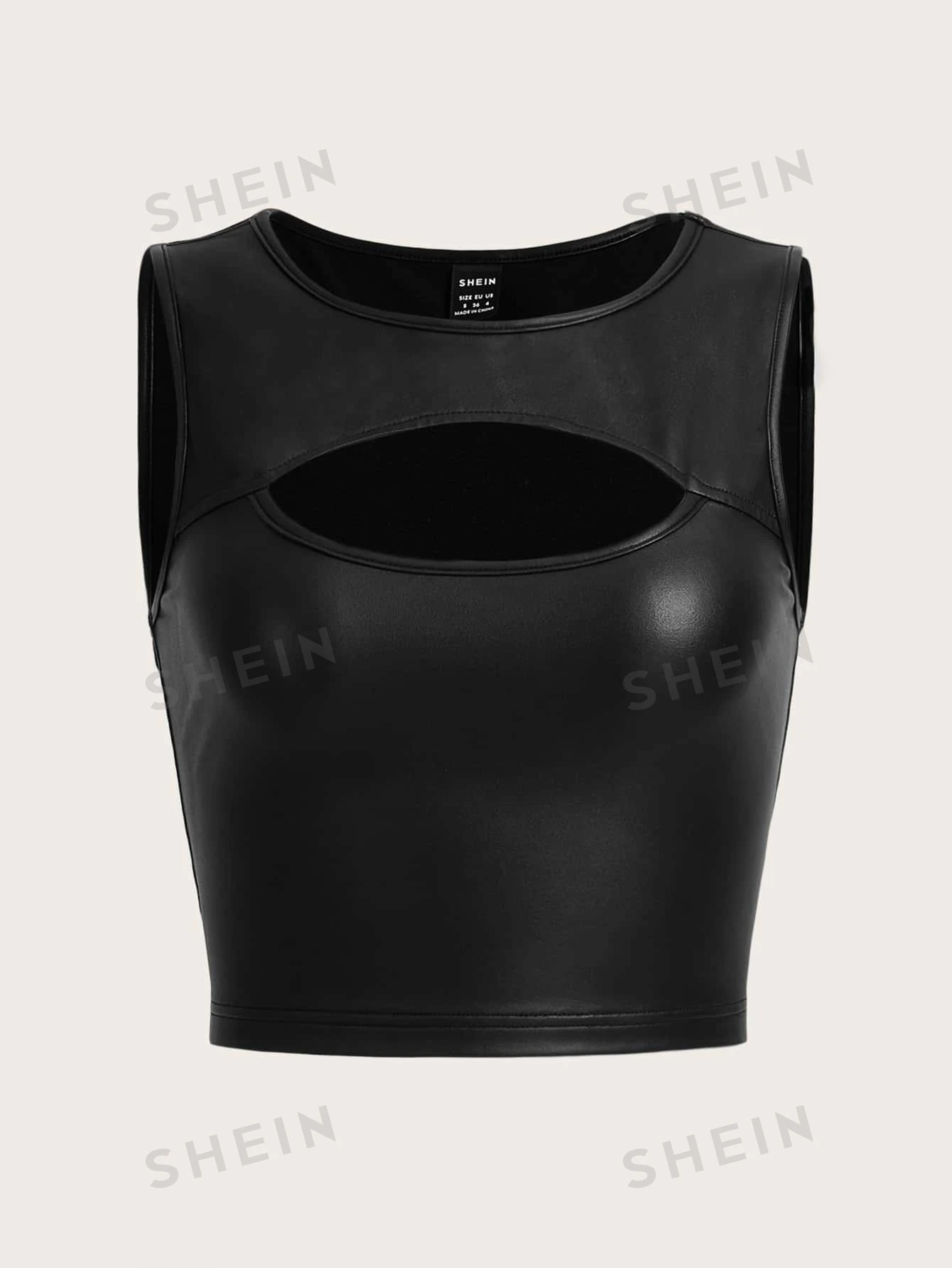 SHEIN ICON Cut Out Front Crop PU Leather Tank Top | SHEIN UK