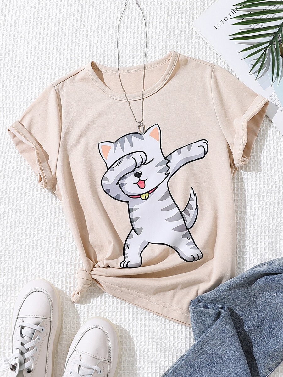 SHEIN Tween Girl Soft-Cotton Street Fashionable Cute Oversized Cat ...