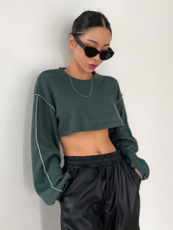 DAZY Top-stitching Drop Shoulder Crop Sweatshirt | SHEIN EUR