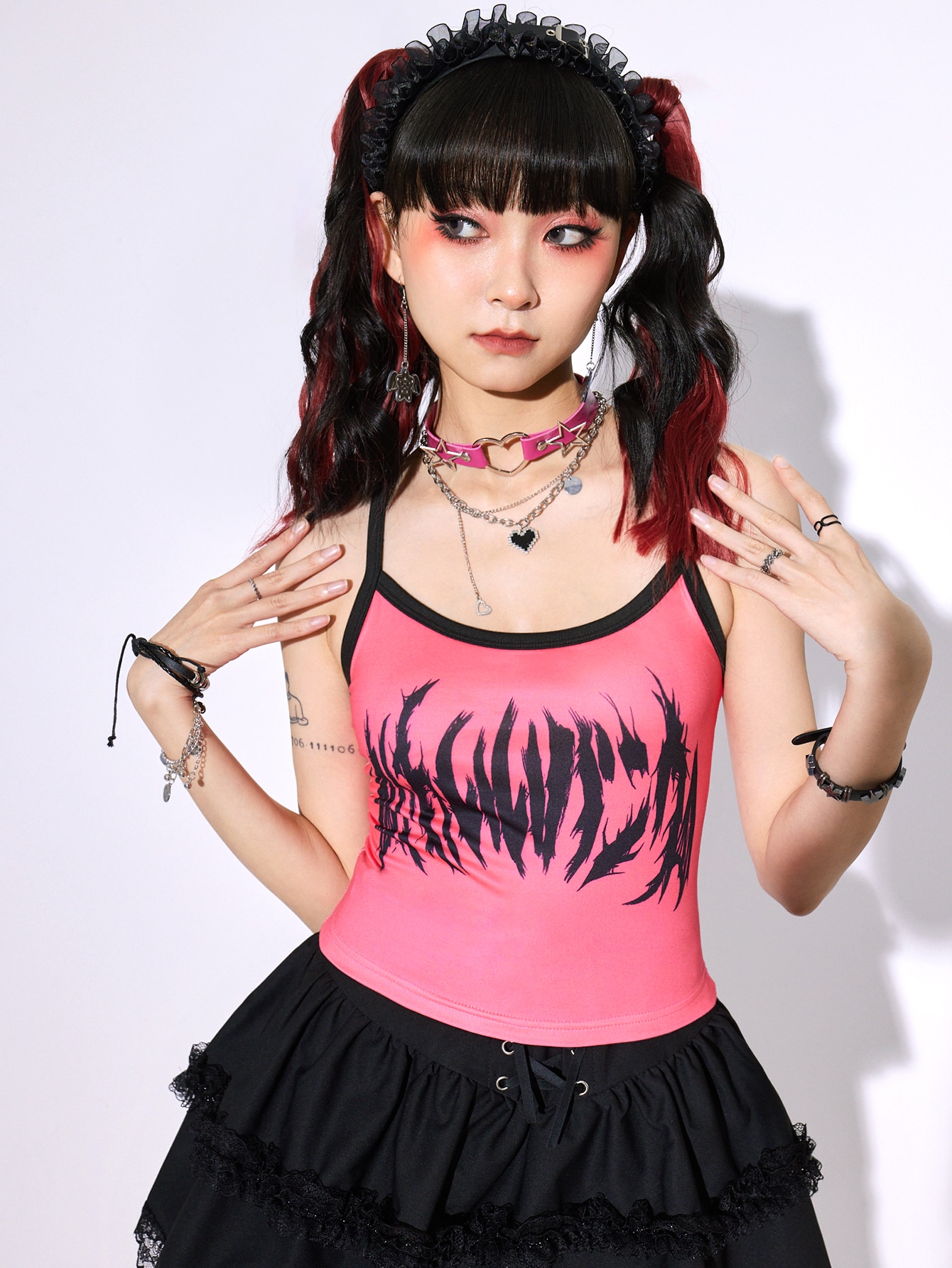 ROMWE Anime Japanese Letter Print Contrast Binding Cami Top | SHEIN USA