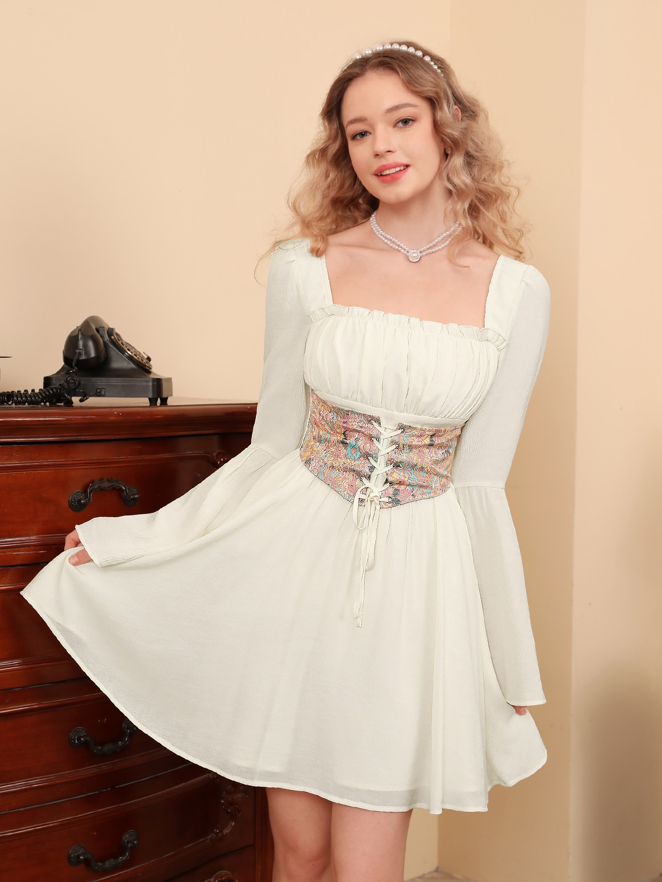 SHEIN MOD Floral Print Lace Up Front Ruched Bust Dress | SHEIN UK