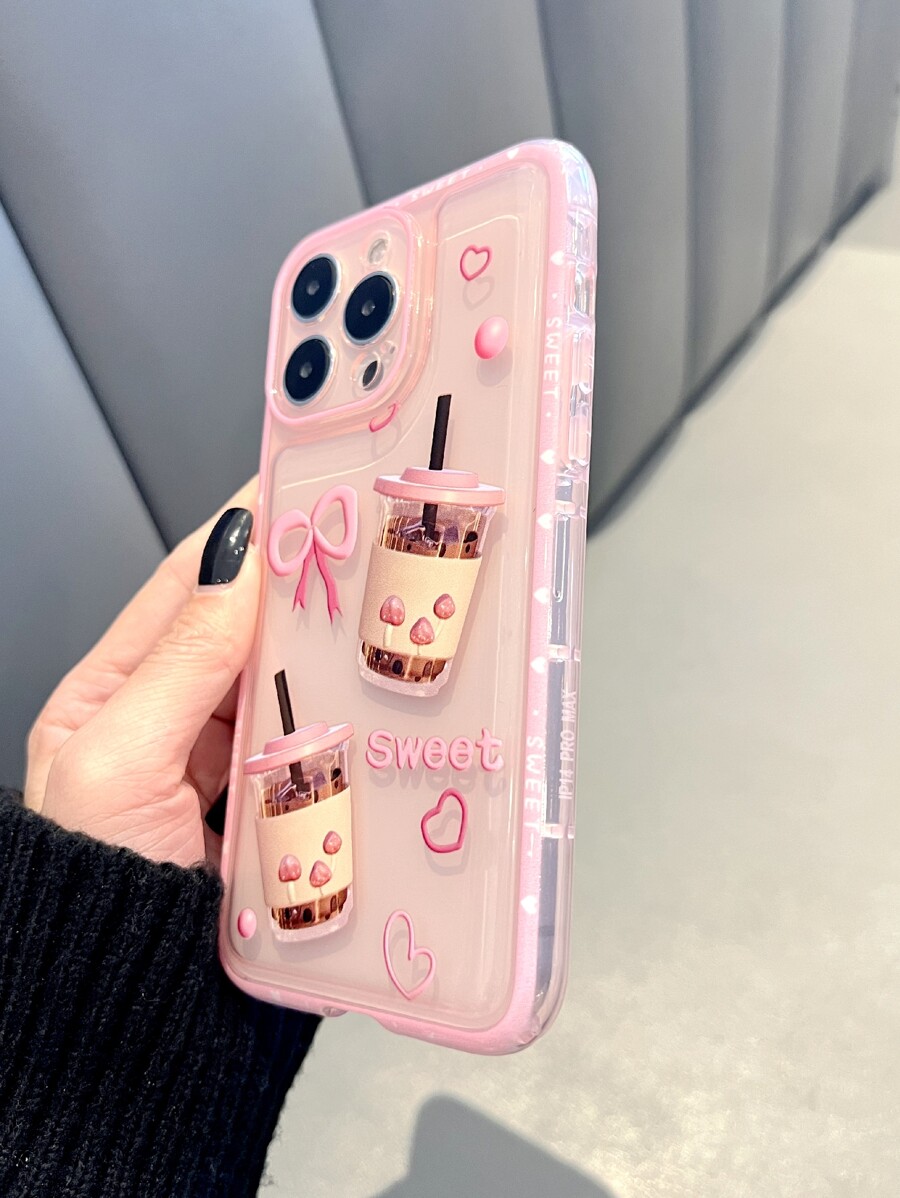 Pink Milk Tea Pattern Clear Phone Case Compatible With Iphone 11,IPhone ...