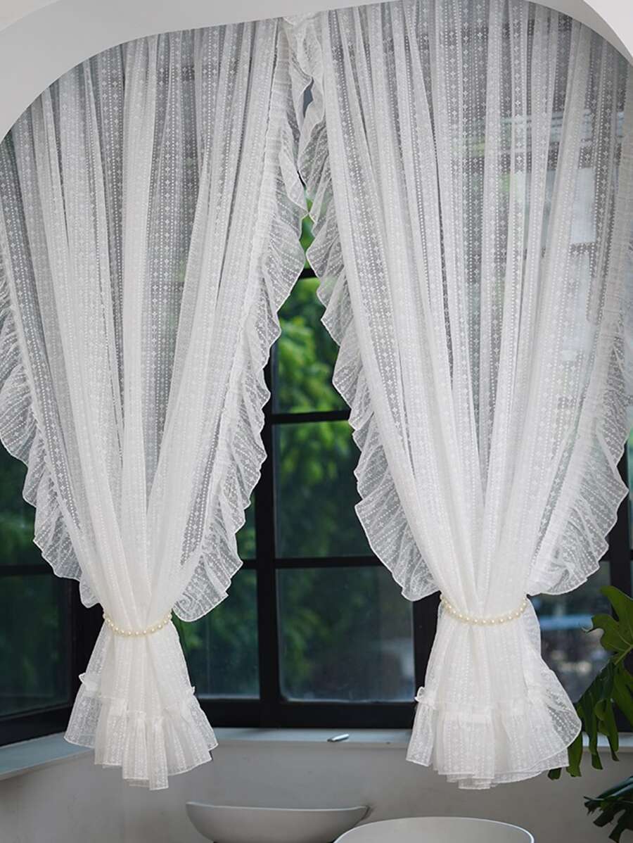 Ruffle Trim Single Panel Sheer Curtain | SHEIN USA