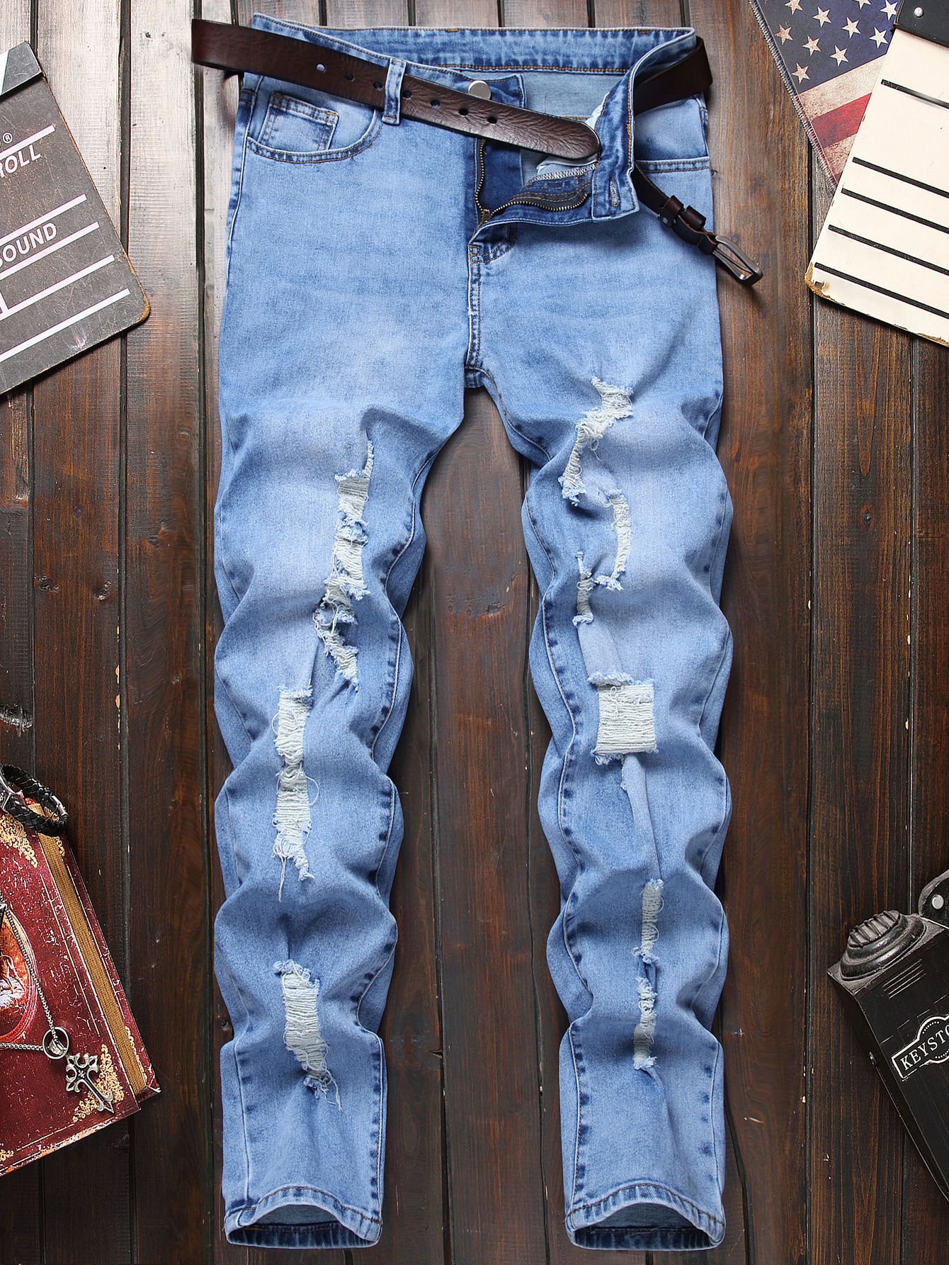 Manfinity Men Ripped Washed Skinny Jeans Without Belt | SHEIN USA