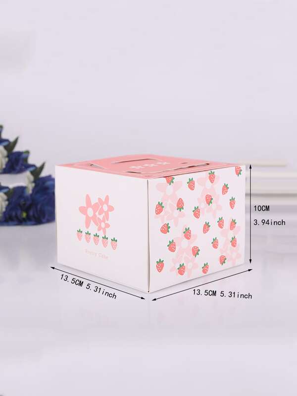 1pc Strawberry Print Cake Packing Box, Cute Small 4 Inch Cake Box For ...
