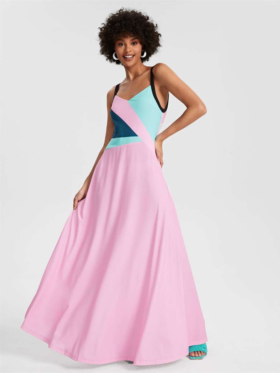 R2KHOUSE Colorblock Tied Backless Cami Dress | SHEIN USA