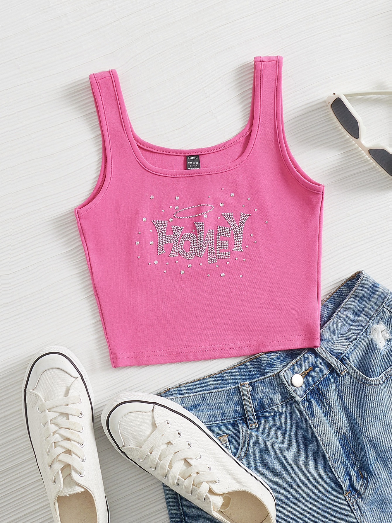 SHEIN EZwear Rhinestone Honey Tank Top | SHEIN USA