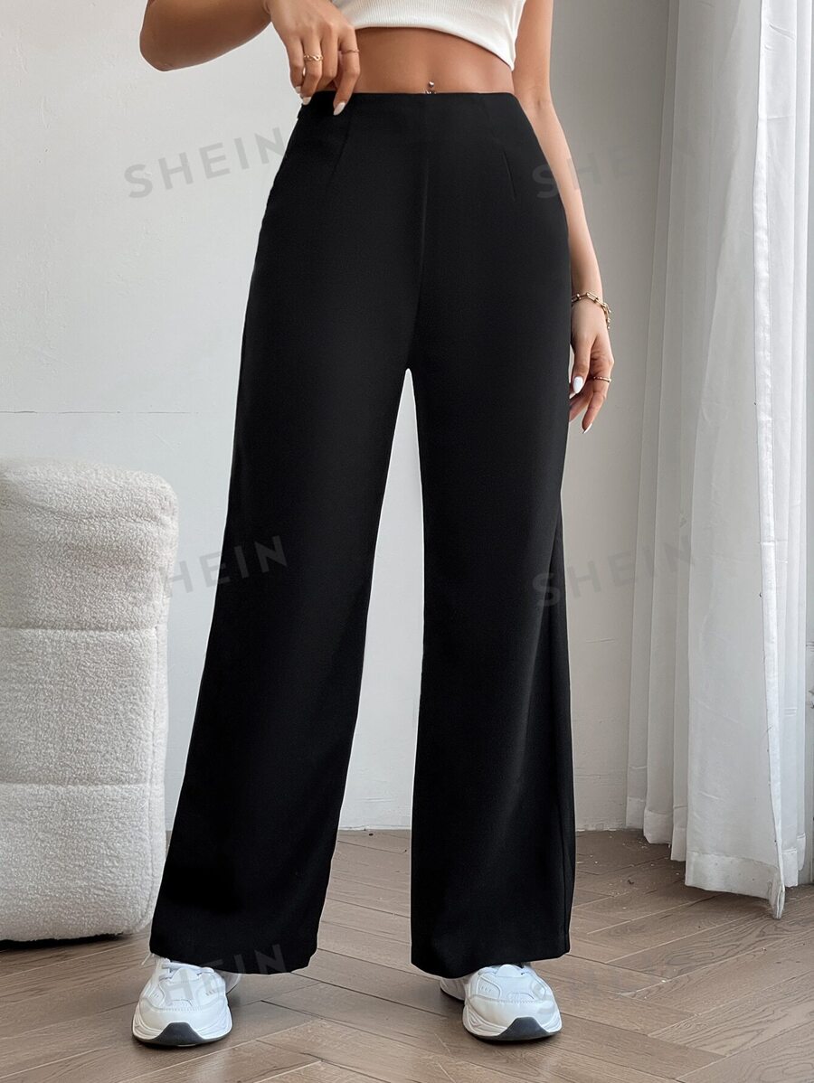 SHEIN PETITE Solid Wide Leg Trousers | SHEIN UK